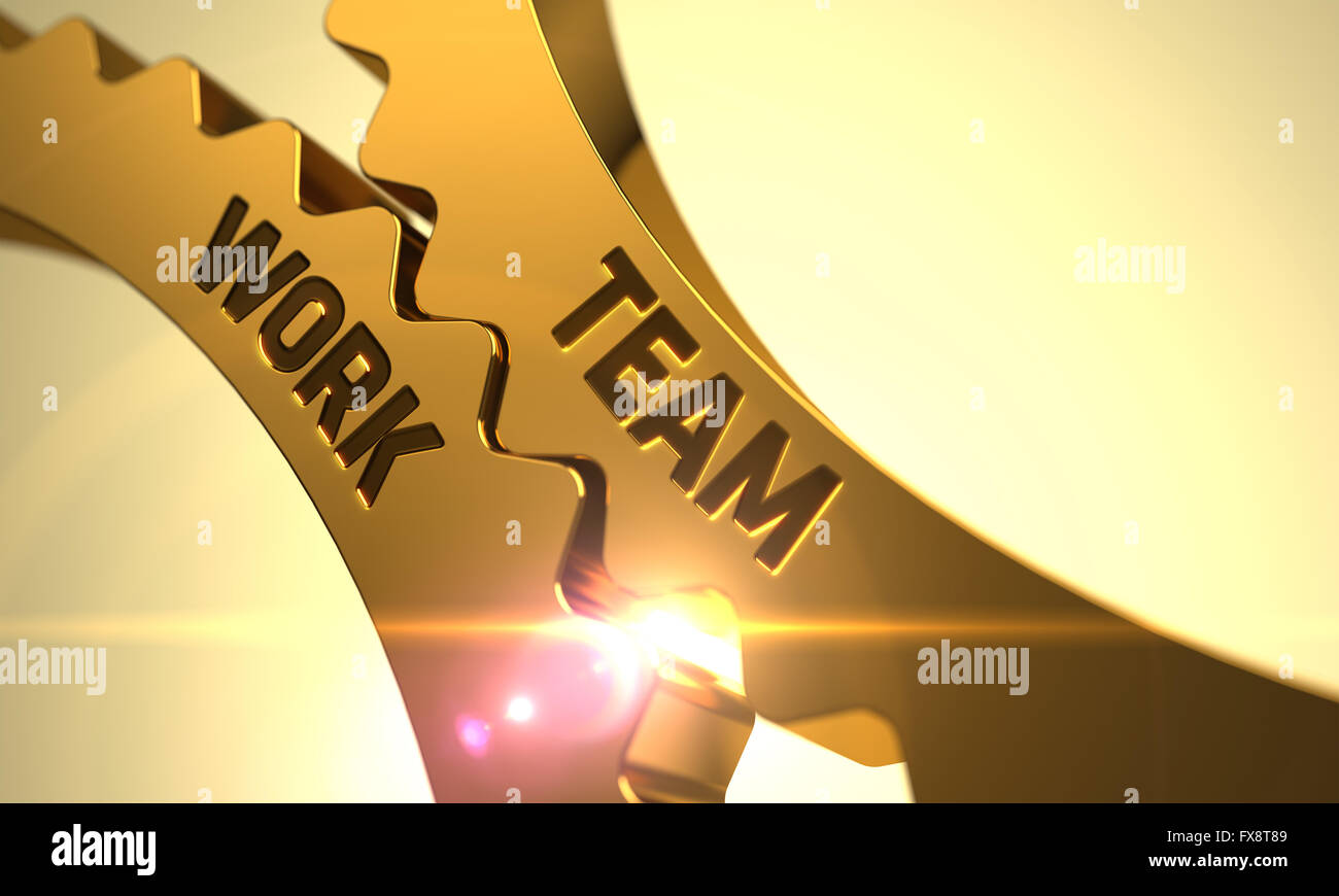 Golden Metallic Gears with Team Work Concept Stock Photo - Alamy