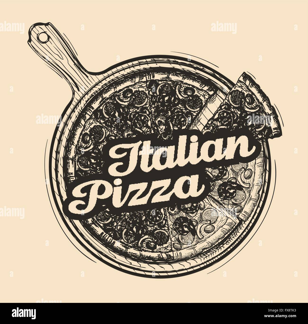Italian pizza. Hand drawn food. Sketch vector illustration Stock Vector ...