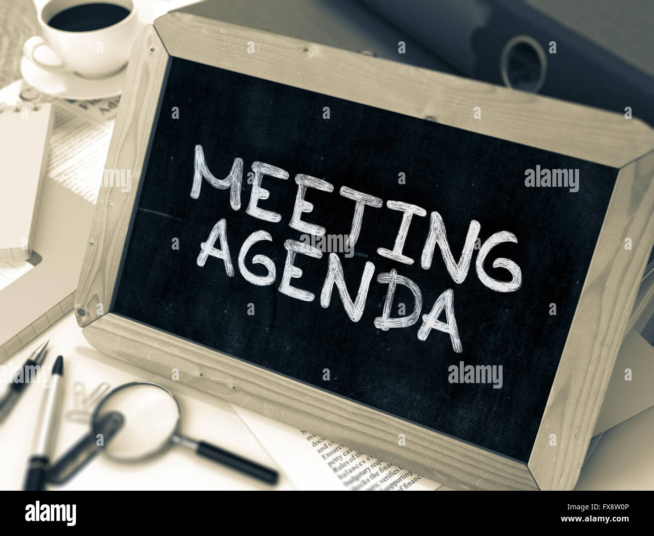 Meeting Agenda Concept Hand Drawn on Chalkboard Stock Photo - Alamy
