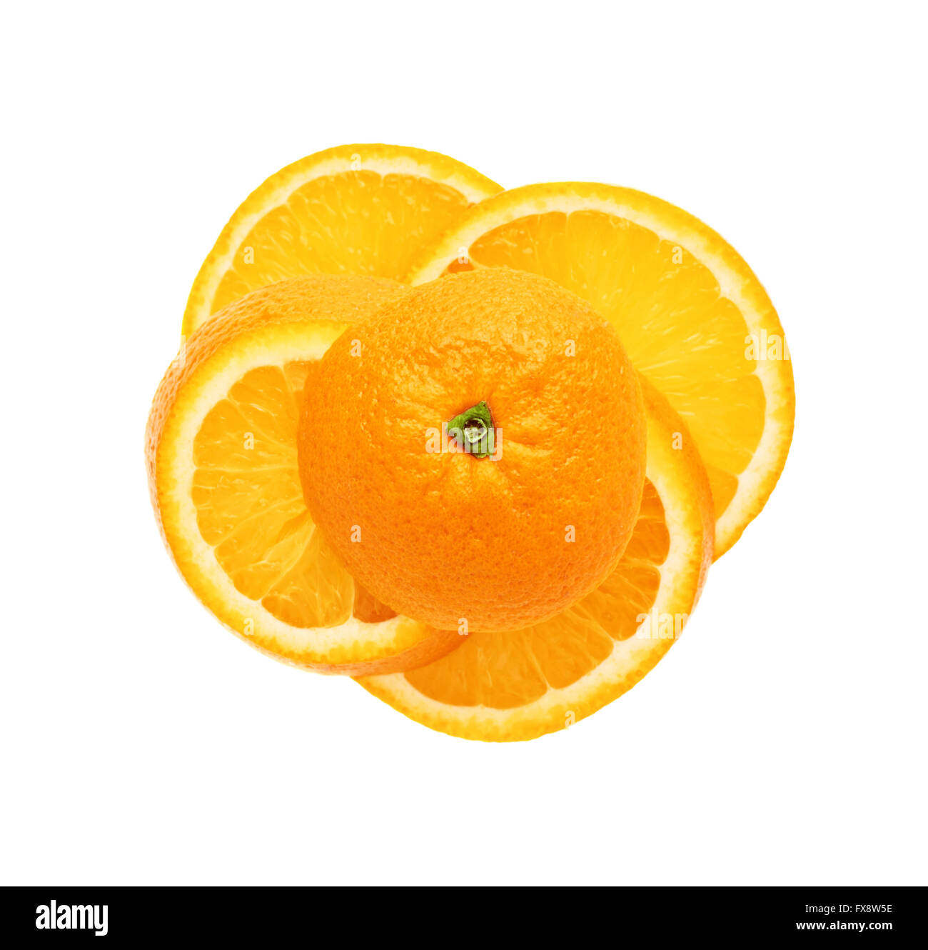 Fresh orange cut in slices isolated over the white background Stock ...