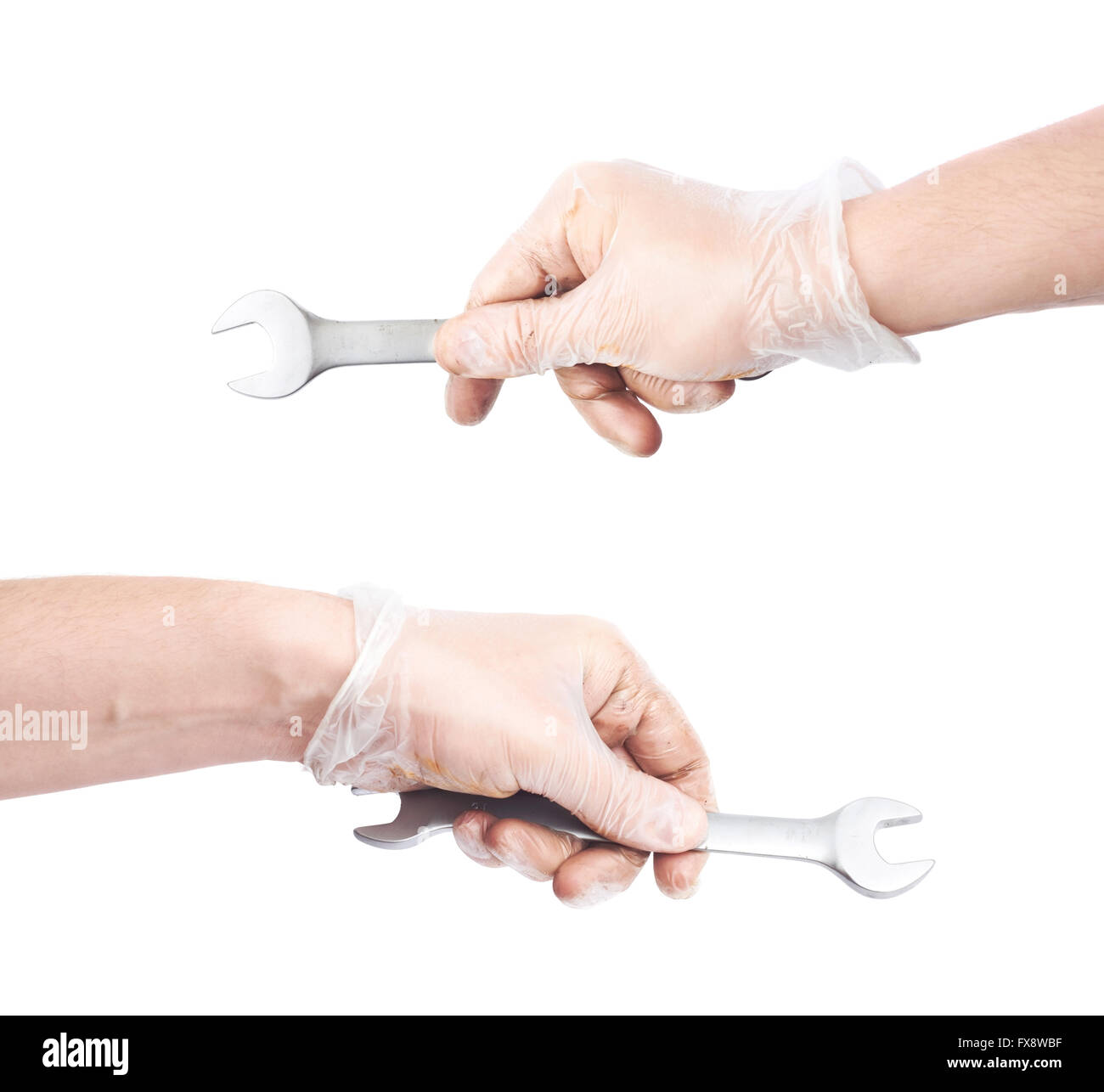Worker's caucasian male hand holding tool Stock Photo - Alamy