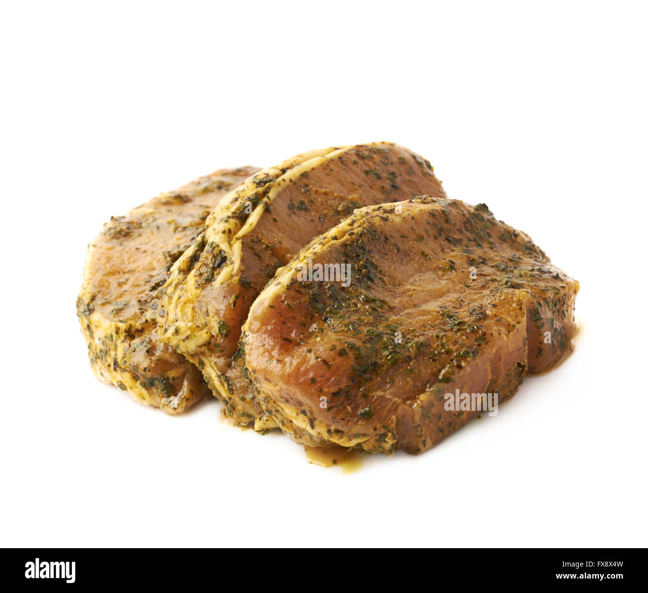 Three marinated beef slices isolated Stock Photo - Alamy