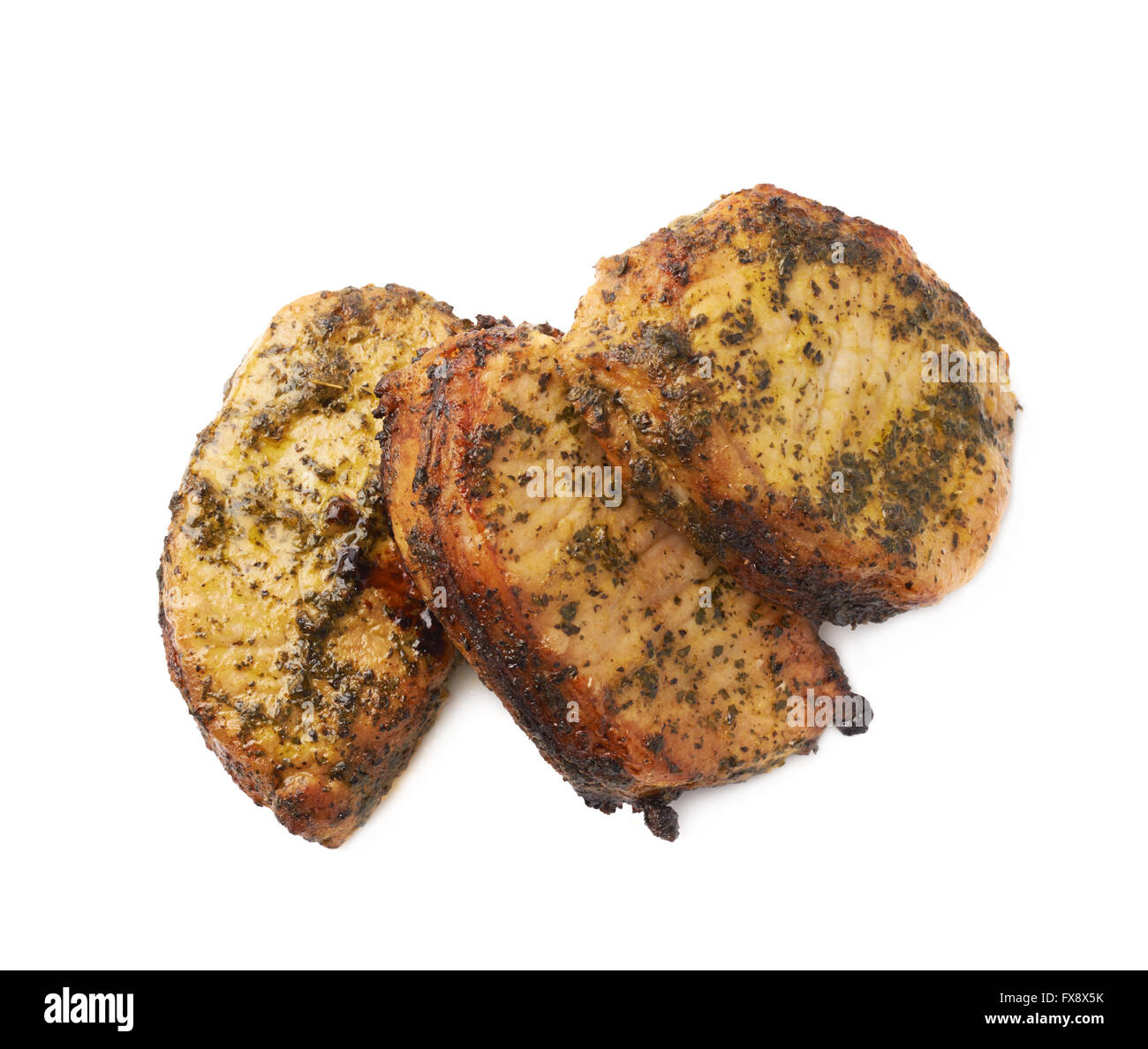 Three marinated beef slices isolated Stock Photo - Alamy