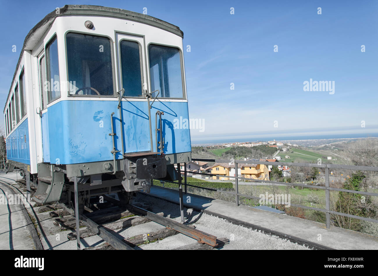 Classic tram carriage with the coast in the background Stock Photo - Alamy