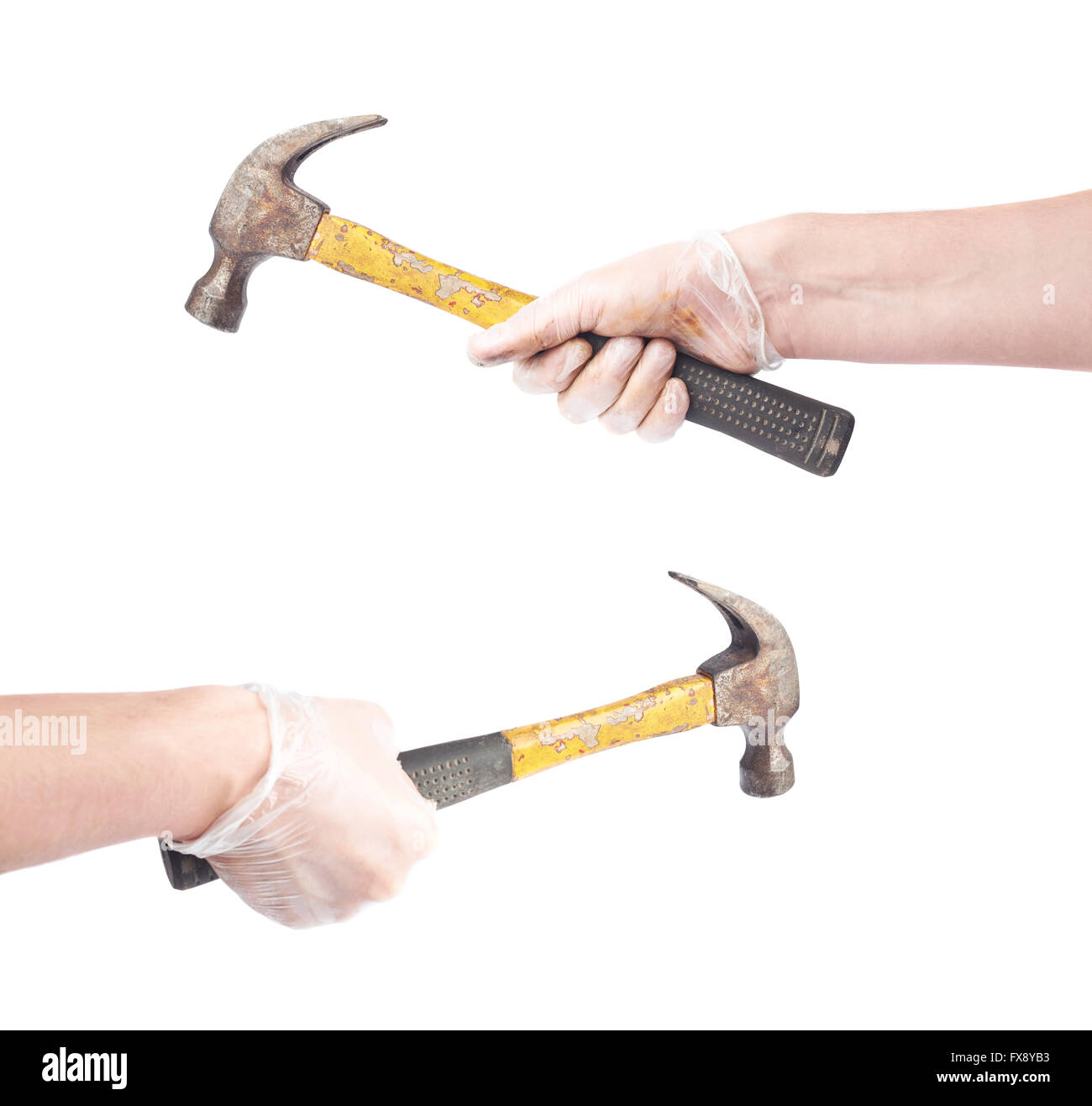 Hand repairman holding hammer Cut Out Stock Images & Pictures - Alamy