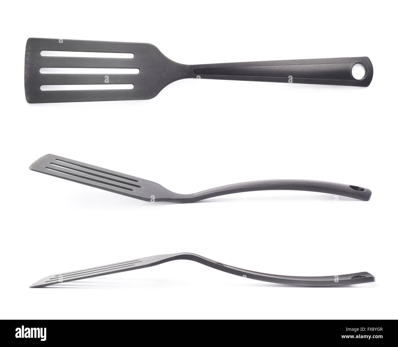 Used black plastic spatula isolated Stock Photo - Alamy