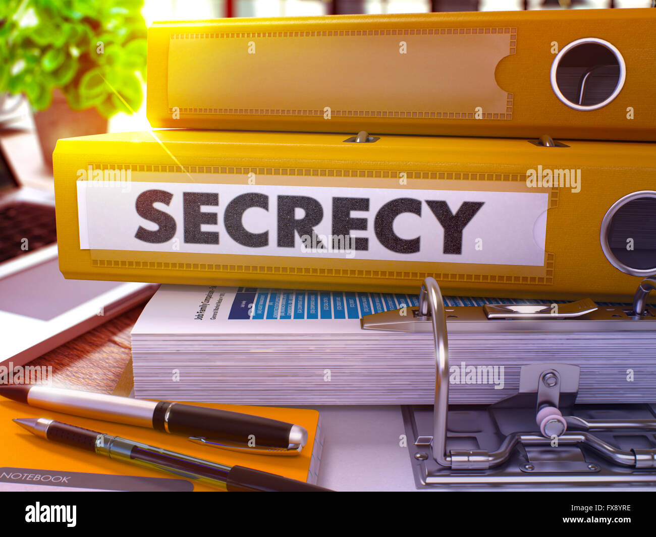Yellow Ring Binder with Inscription Secrecy Stock Photo - Alamy
