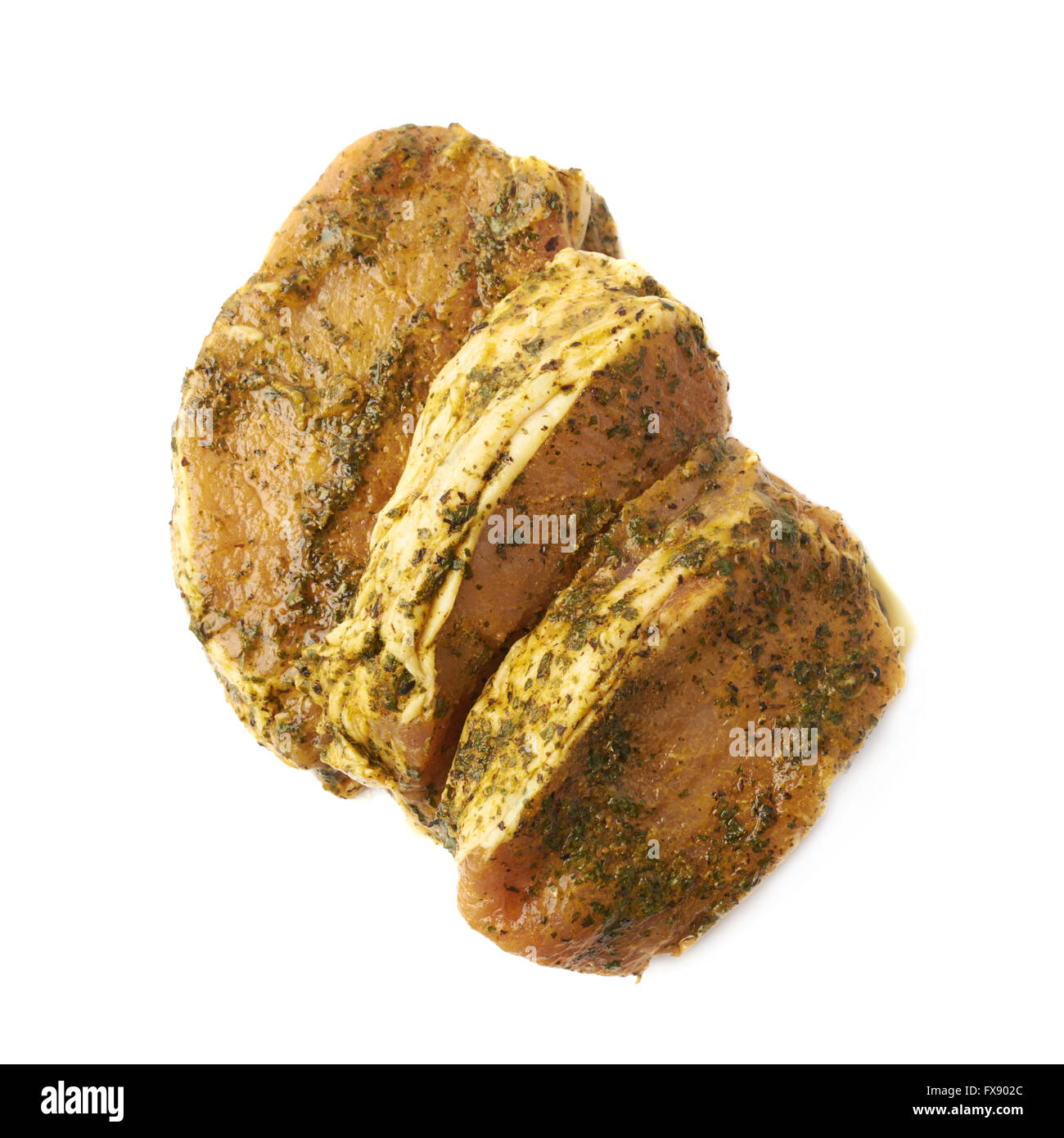 Three marinated beef slices isolated Stock Photo - Alamy