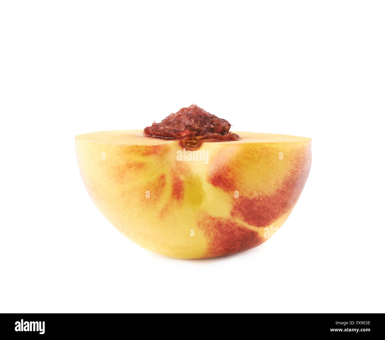 Cut open nectarine half isolated Stock Photo - Alamy
