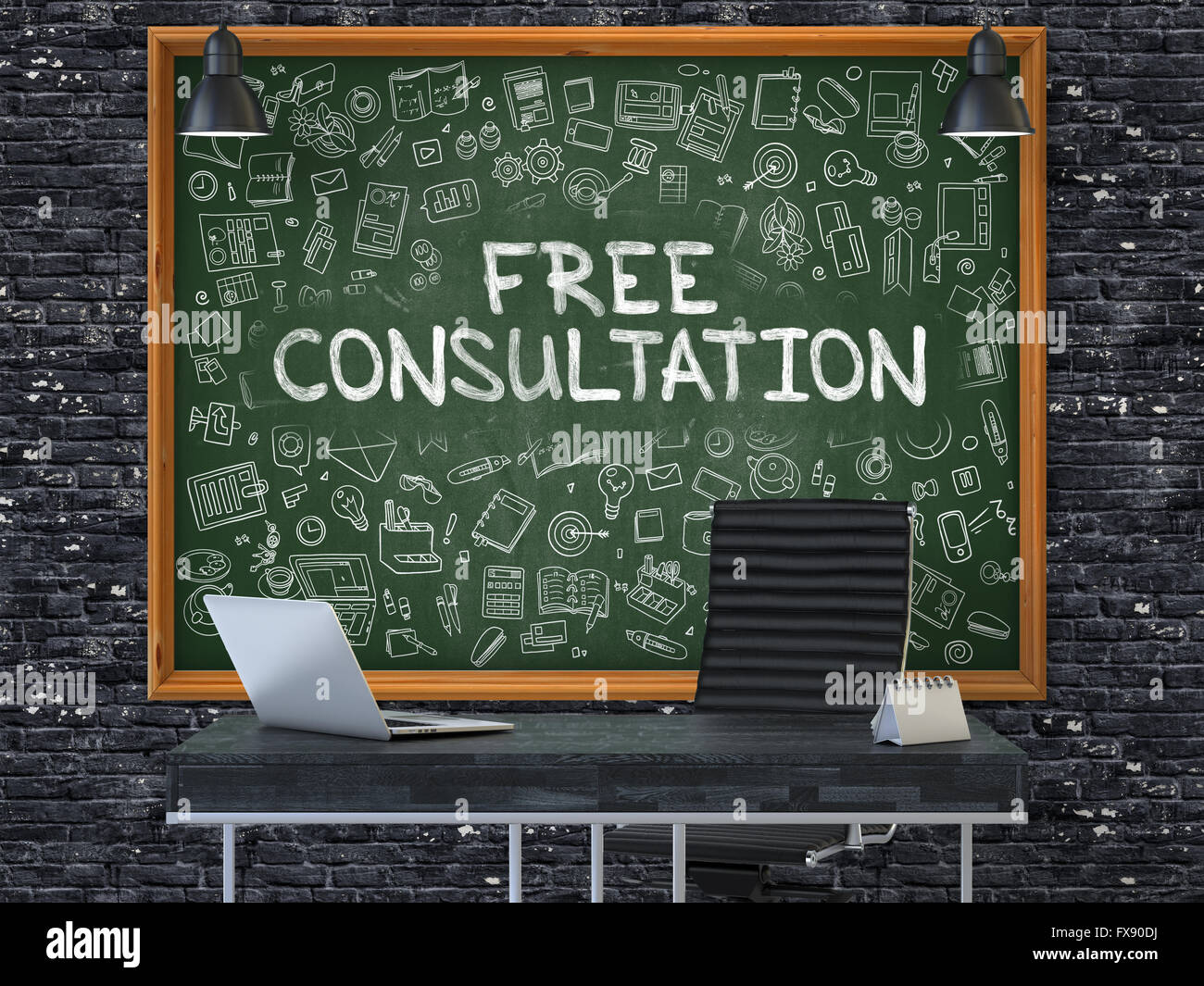 Free Consultation Concept. Doodle Icons on Chalkboard Stock Photo - Alamy