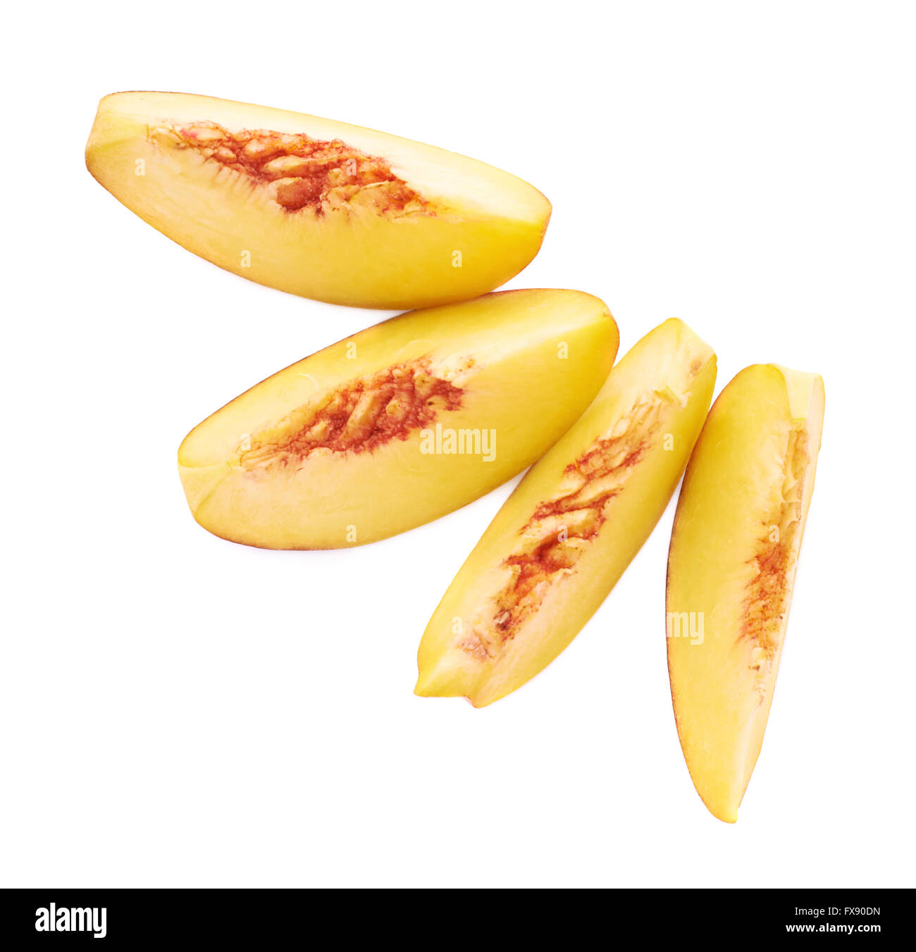 Peach fruit's slices composition isolated Stock Photo - Alamy