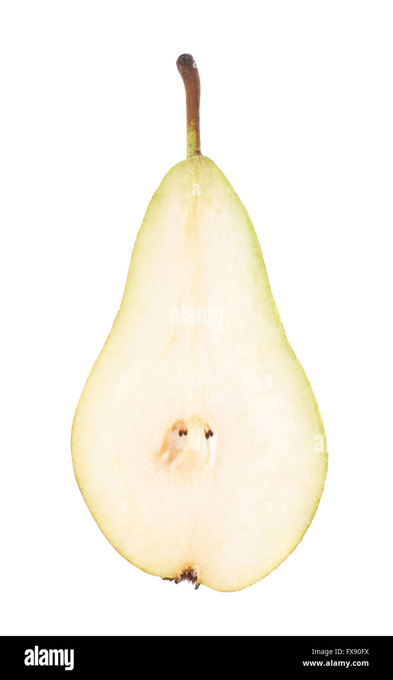 Green pear cut in half isolated Stock Photo - Alamy