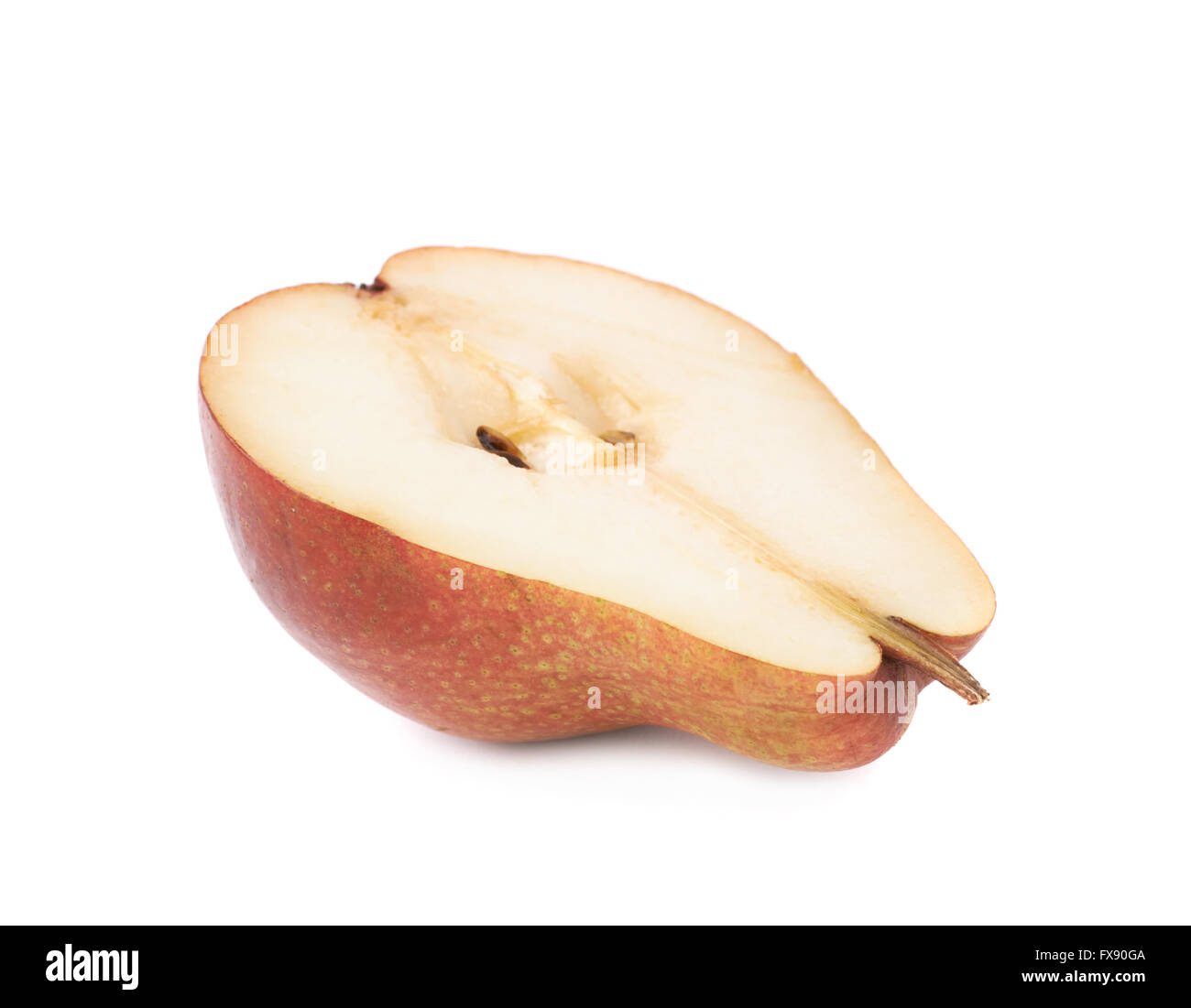 Red pear cut in half isolated Stock Photo - Alamy