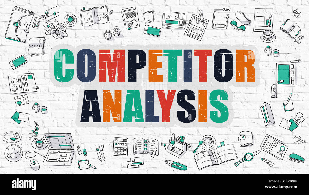 Multicolor Competitor Analysis on White Brickwall. Doodle Style Stock ...