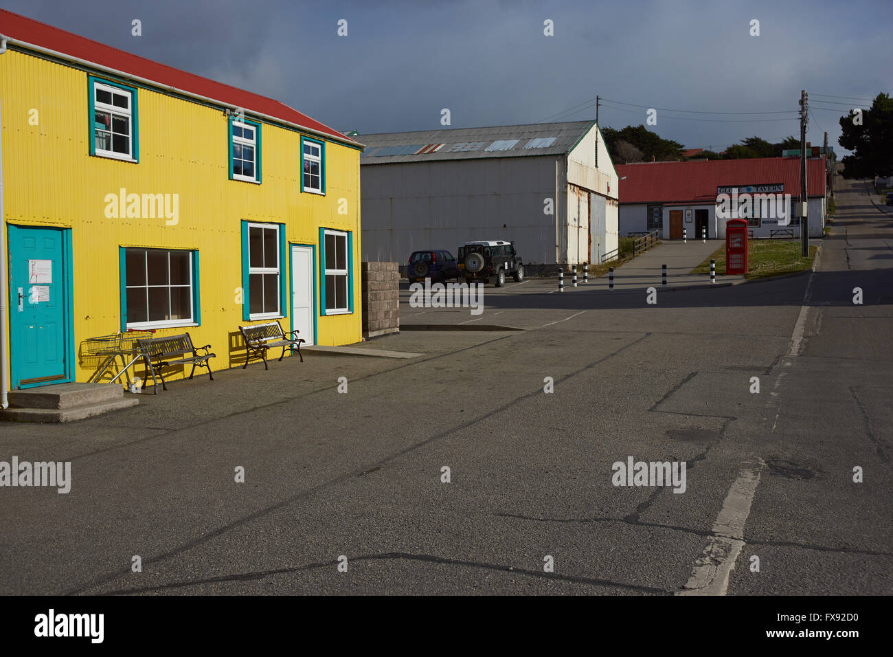 Colourful buildings in the small town of Stanley, capital of the ...