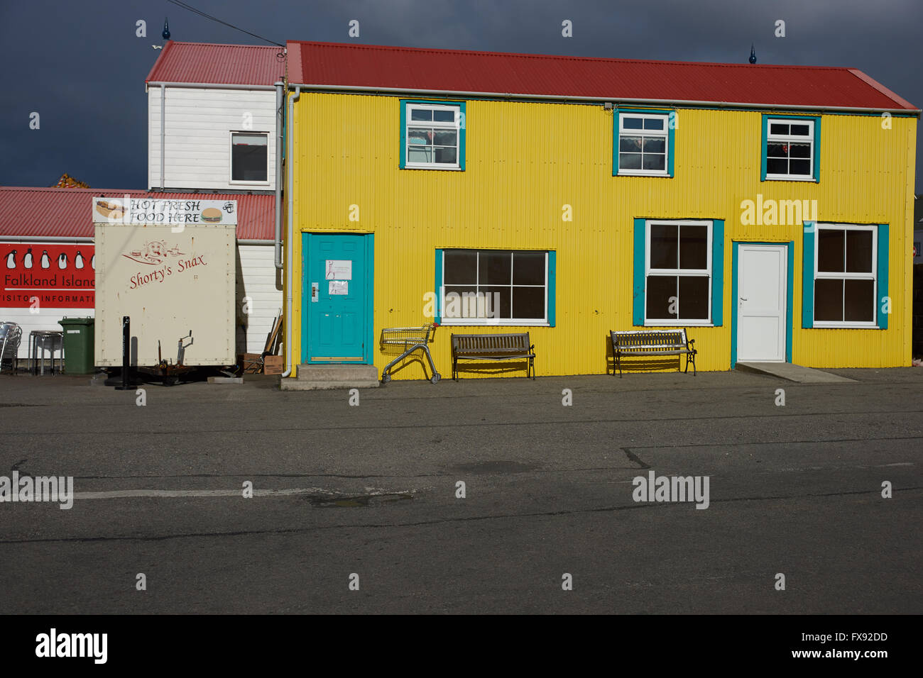 Colourful buildings in the small town of Stanley, capital of the ...