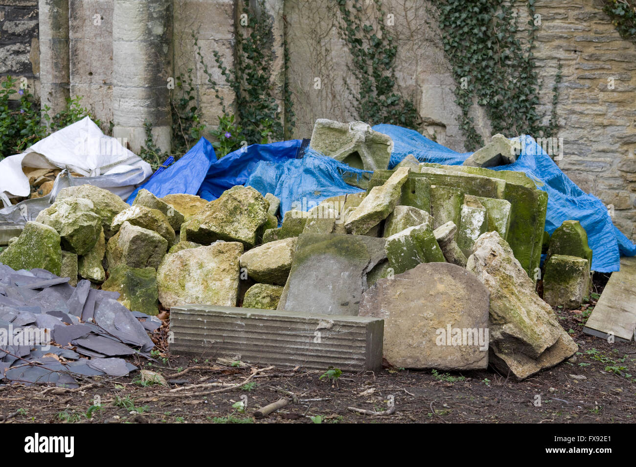 Damaged and fallen old graves and headstones in an Ancient Burial ...