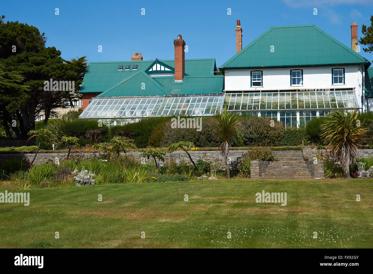 Government House in Stanley, capital of the Falkland Islands. Historic ...
