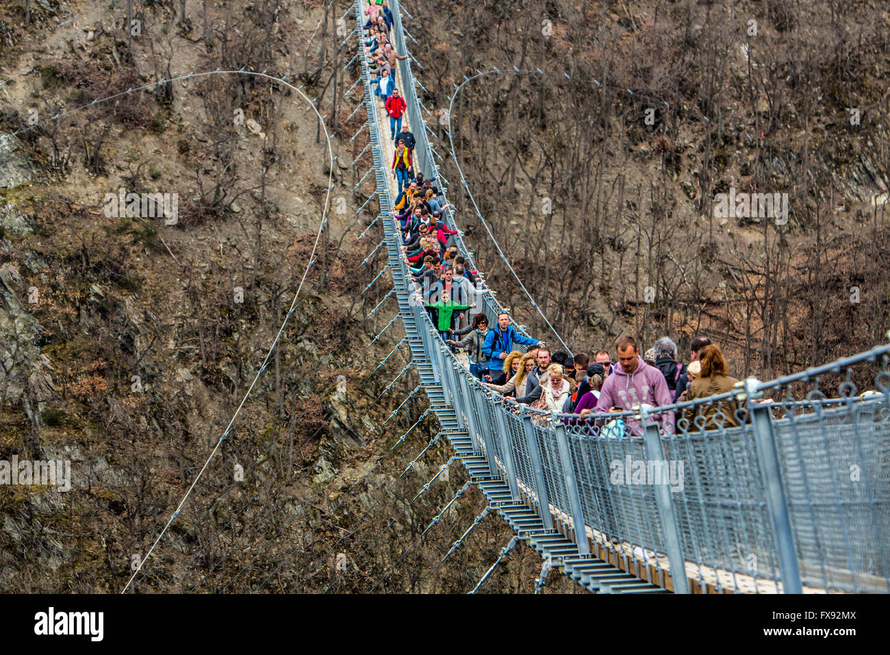 Suspension bridge Geierlay, between villages Mörsdorf and Sosberg, 360 ...