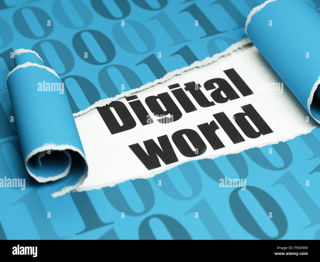 Data concept: black text Digital World under the piece of torn paper ...