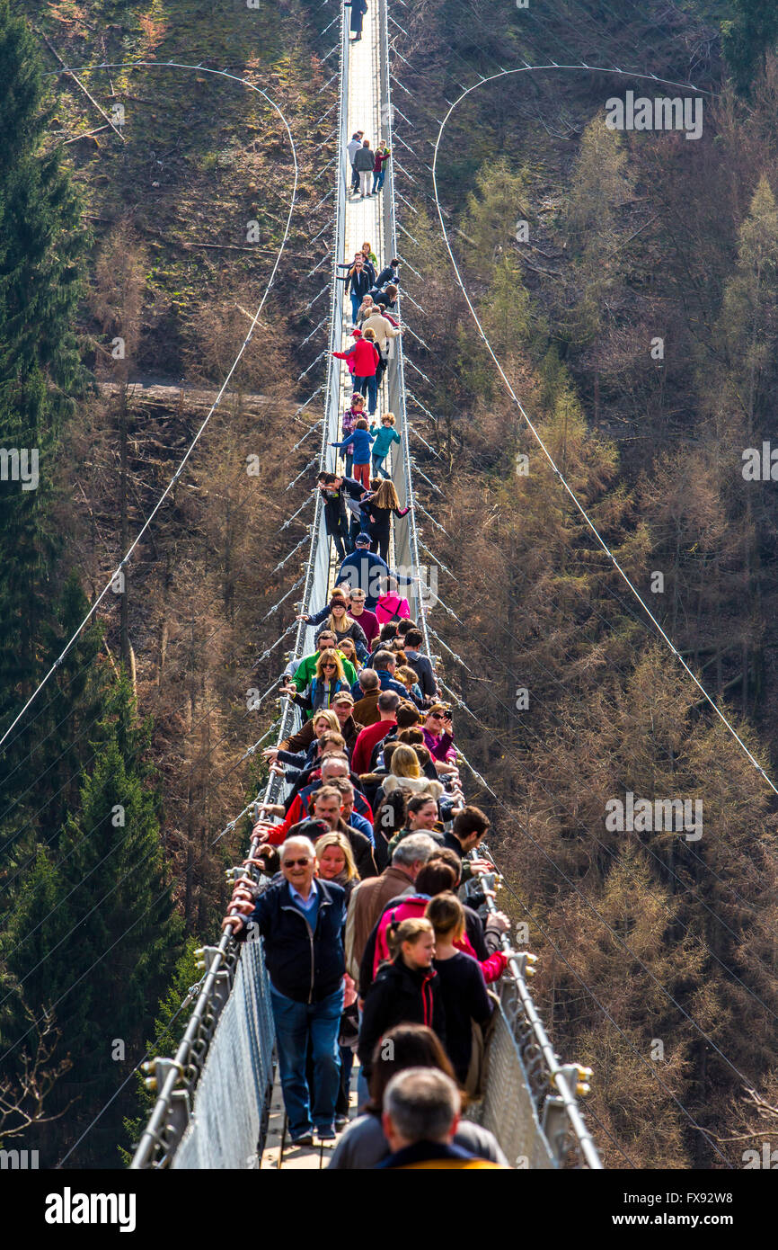 Suspension bridge Geierlay, between villages Mörsdorf and Sosberg, 360 ...