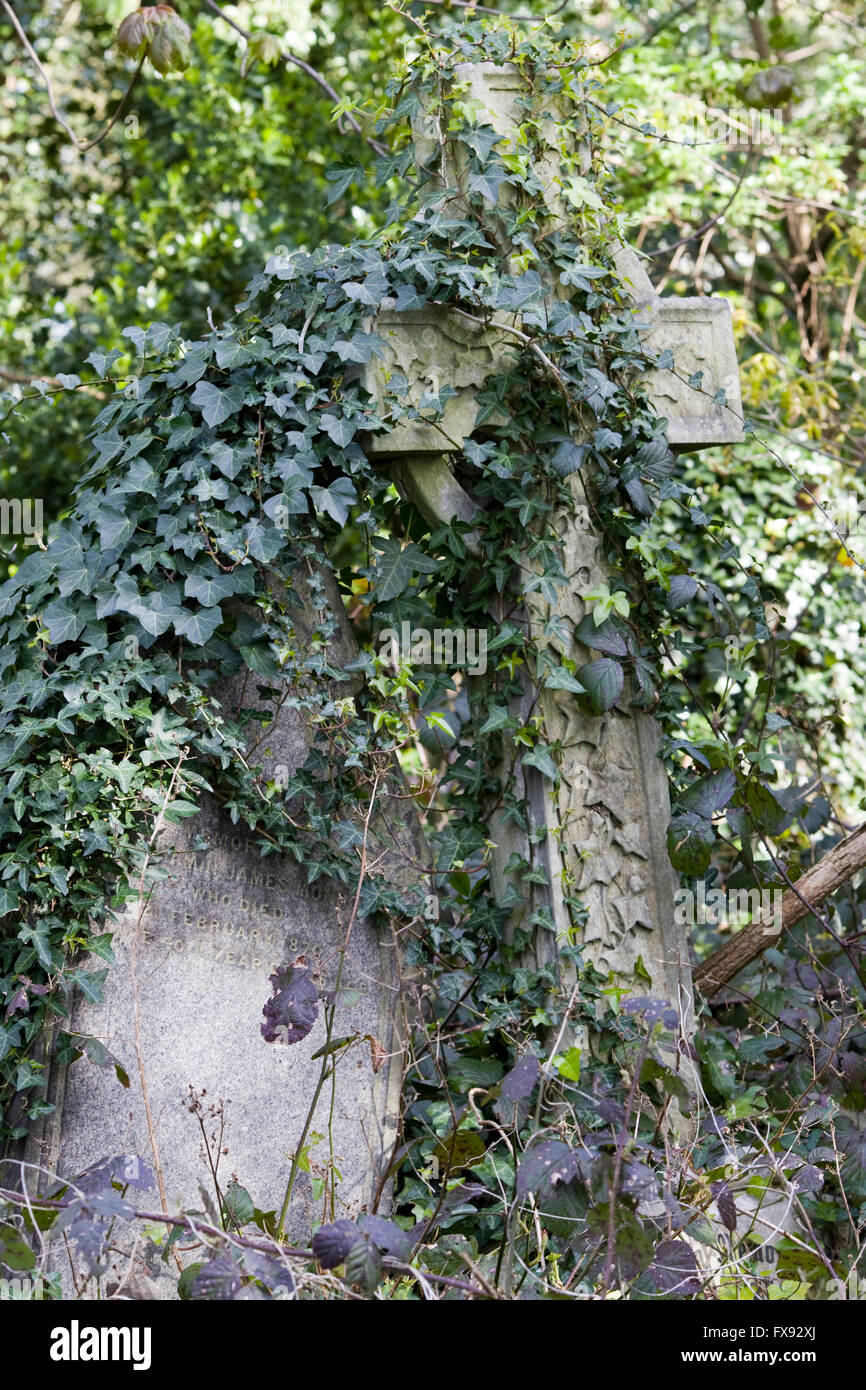 Damaged and fallen old graves and headstones in an Ancient Burial ...