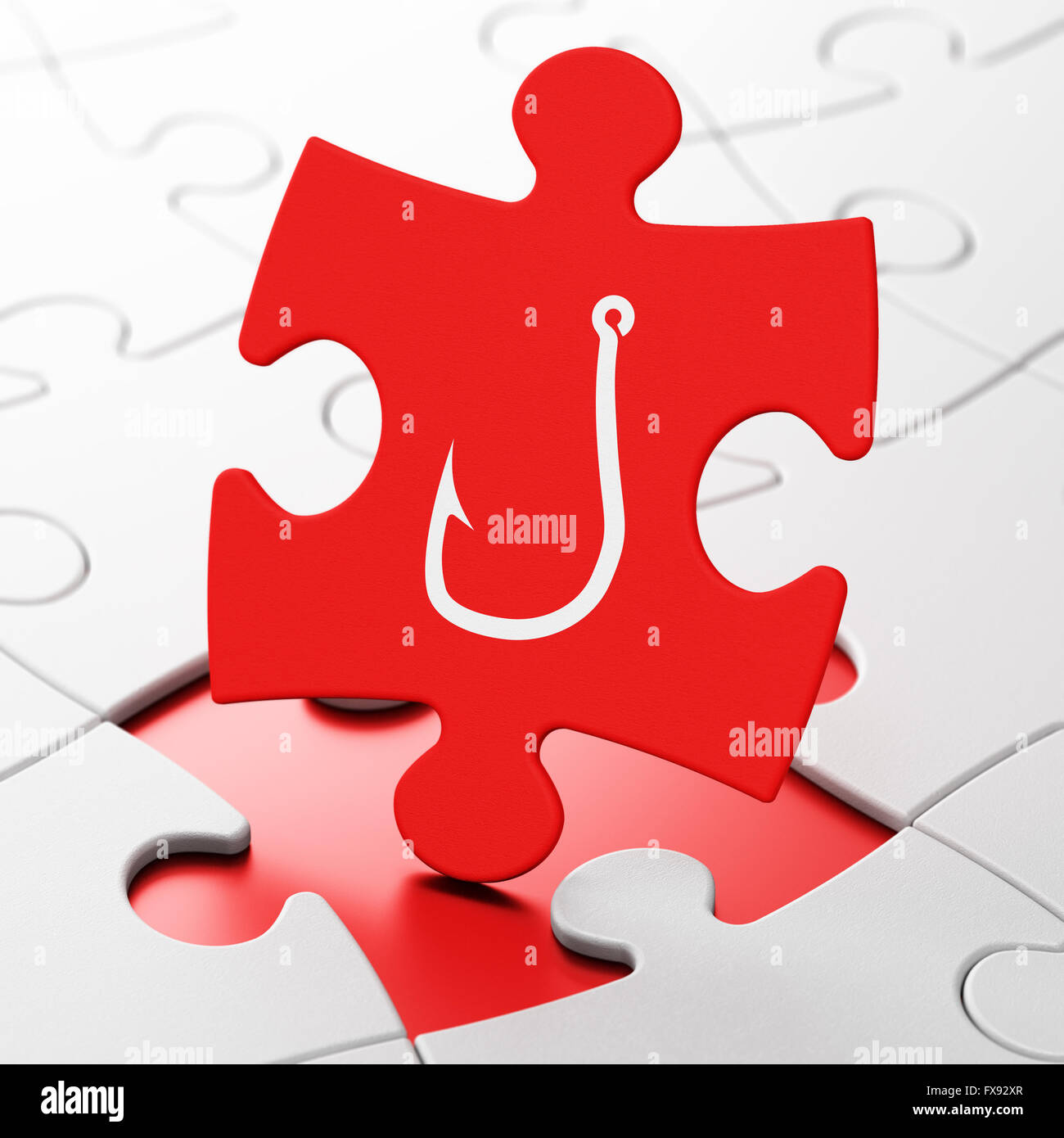 Safety concept: Fishing Hook on puzzle background Stock Photo - Alamy