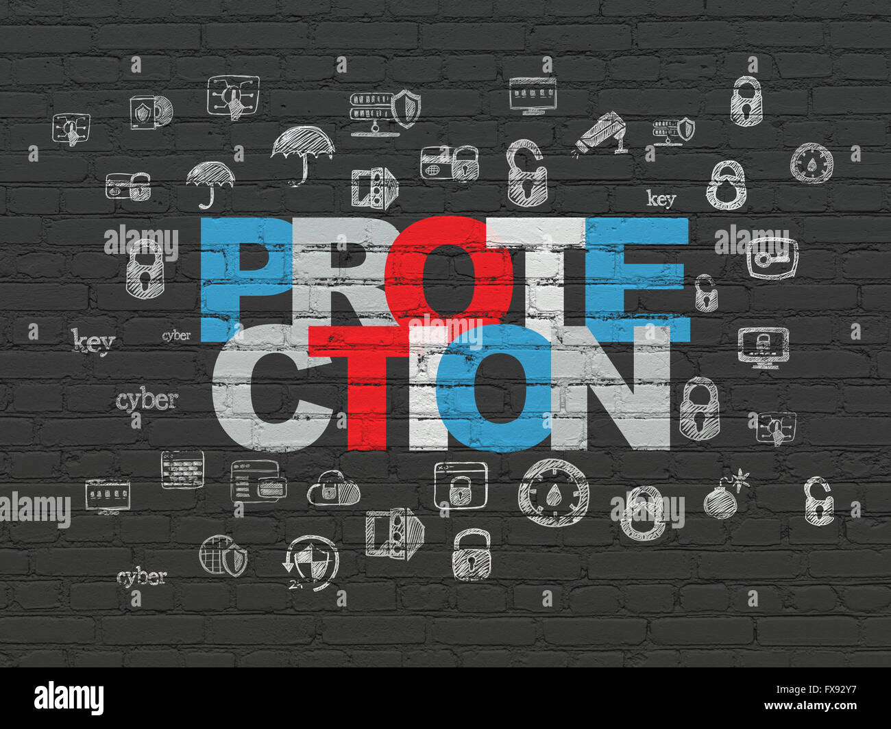 Security concept: Protection on wall background Stock Photo - Alamy