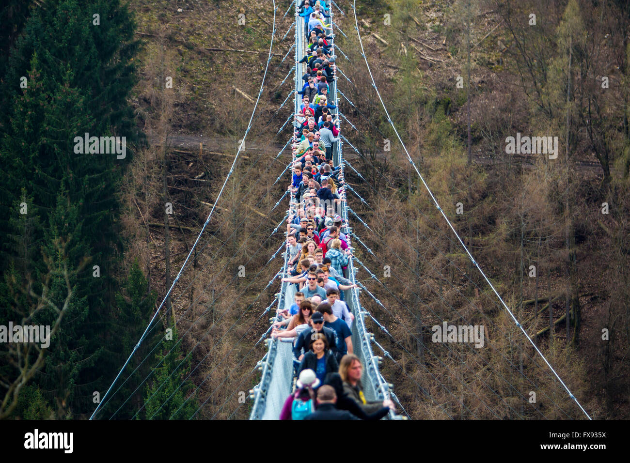 Suspension bridge Geierlay, between villages Mörsdorf and Sosberg, 360 ...