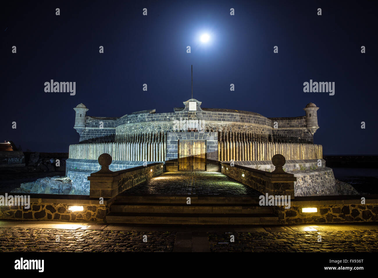 Night view of Castle of John Baptist, also called Castillo Negro Black ...