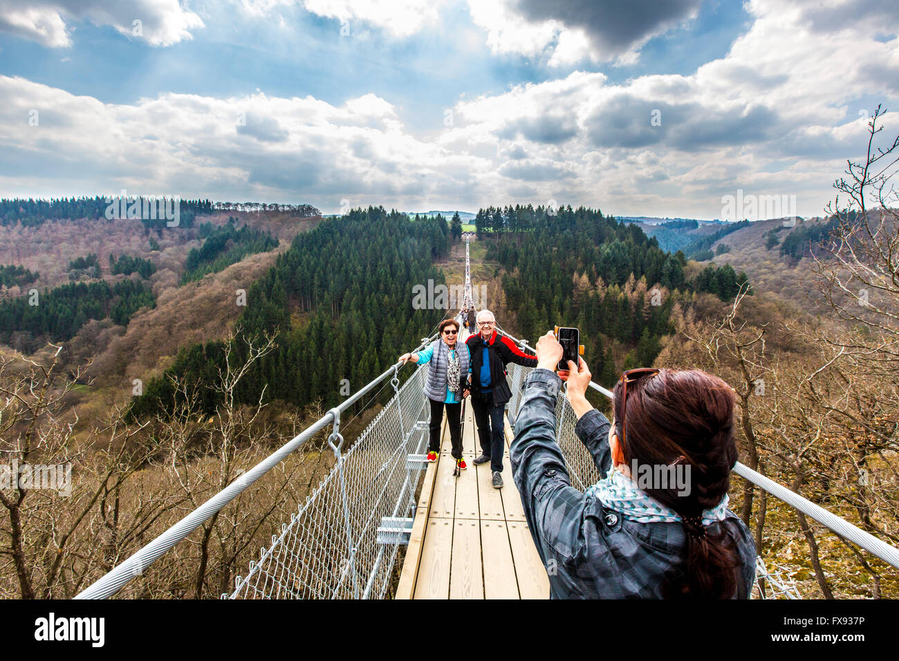 Suspension bridge Geierlay, between villages Mörsdorf and Sosberg, 360 ...