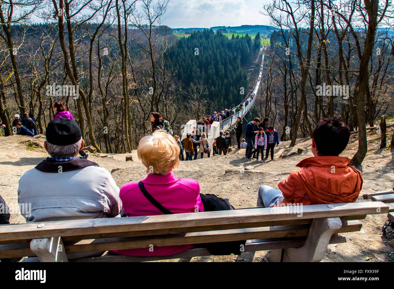 Suspension bridge Geierlay, between villages Mörsdorf and Sosberg, 360 ...
