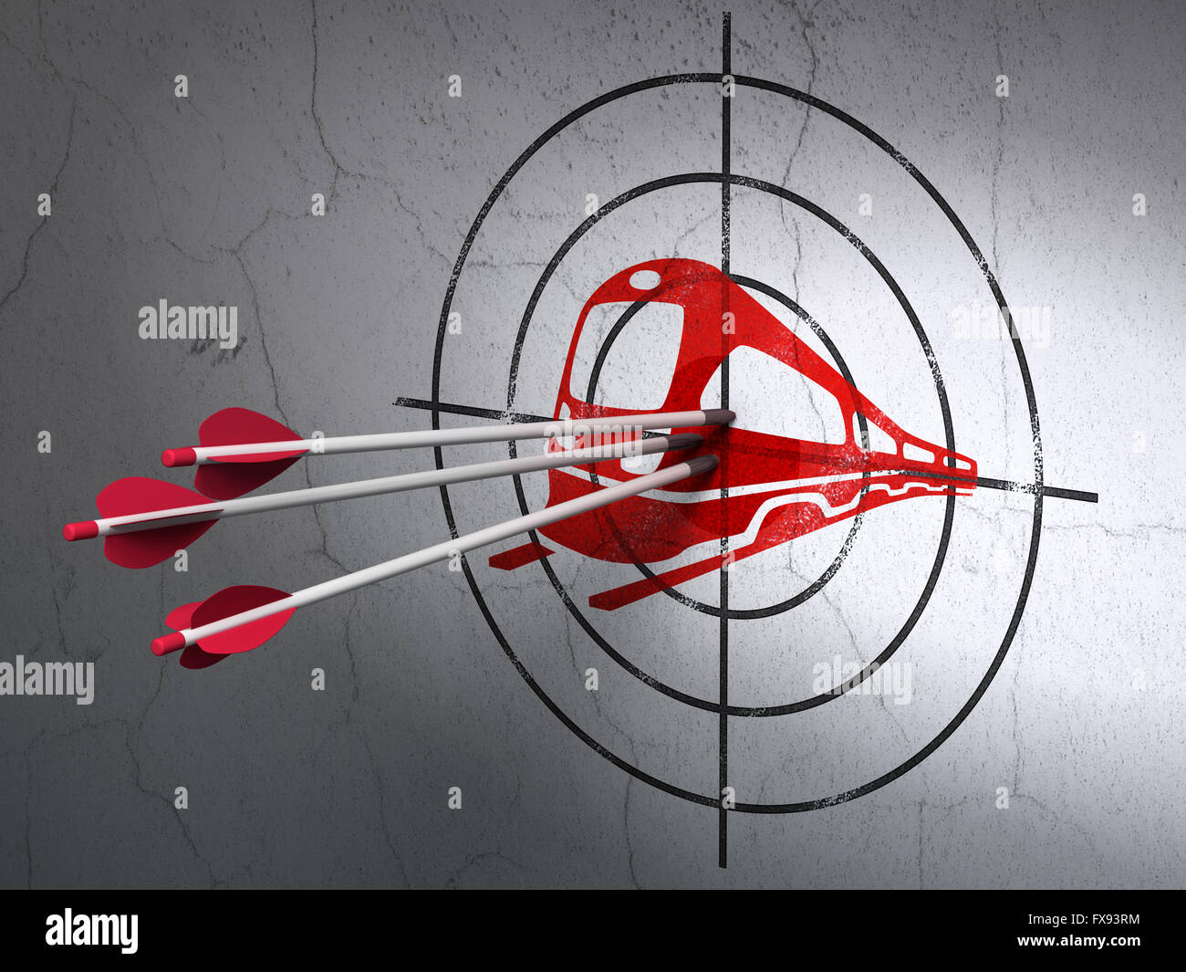 Tourism concept: arrows in Train target on wall background Stock Photo ...