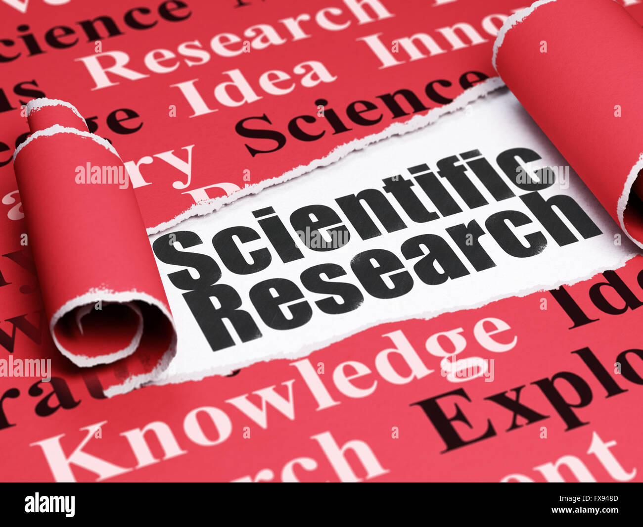 Science concept: black text Scientific Research under the piece of torn ...
