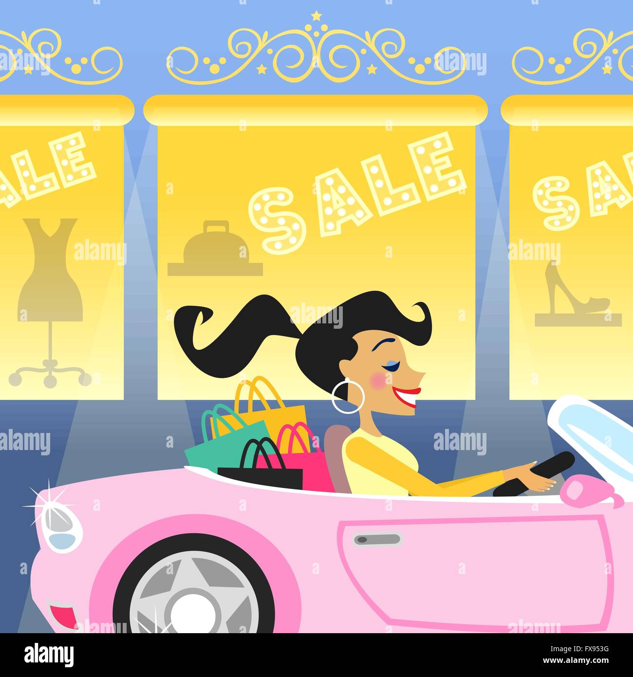 girl shopping in car Stock Vector Image & Art - Alamy