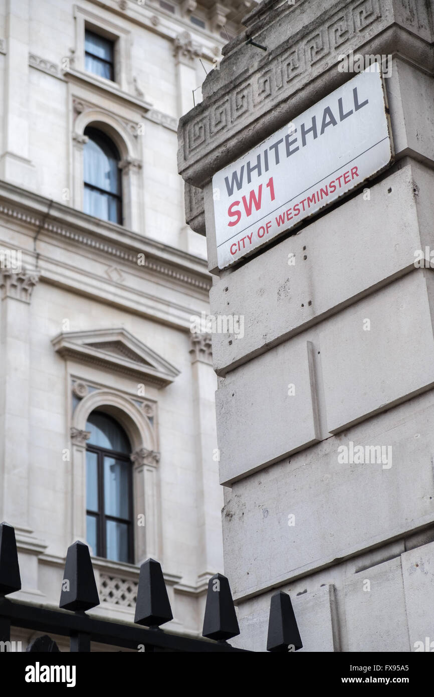 Street signs of famous Downing Street and Whitehall in London Stock ...