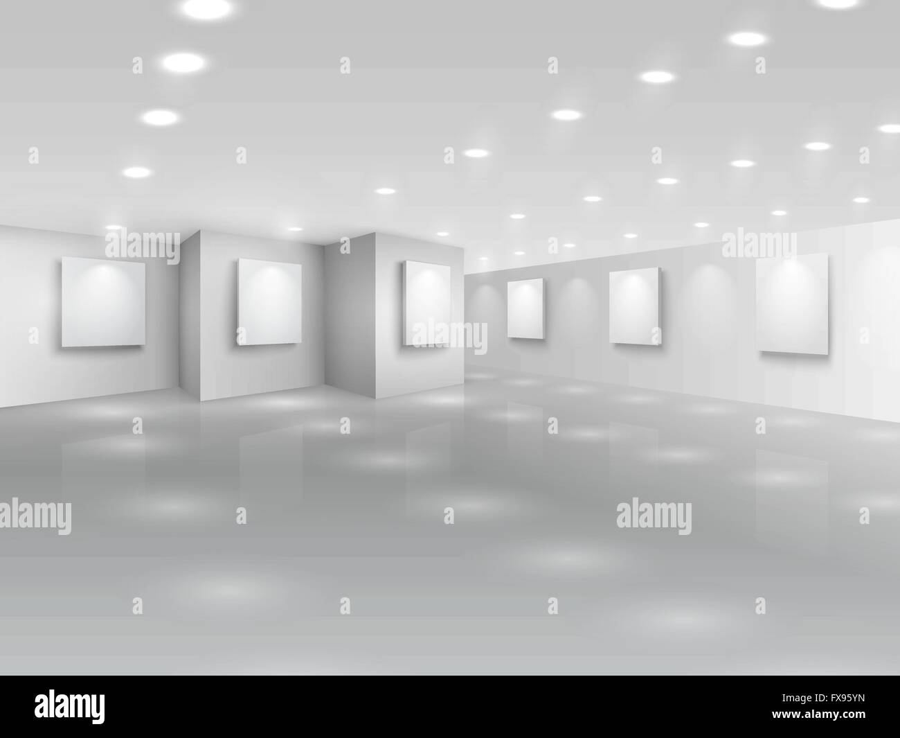 Realistic gallery hall with blank white canvases Stock Vector Image ...
