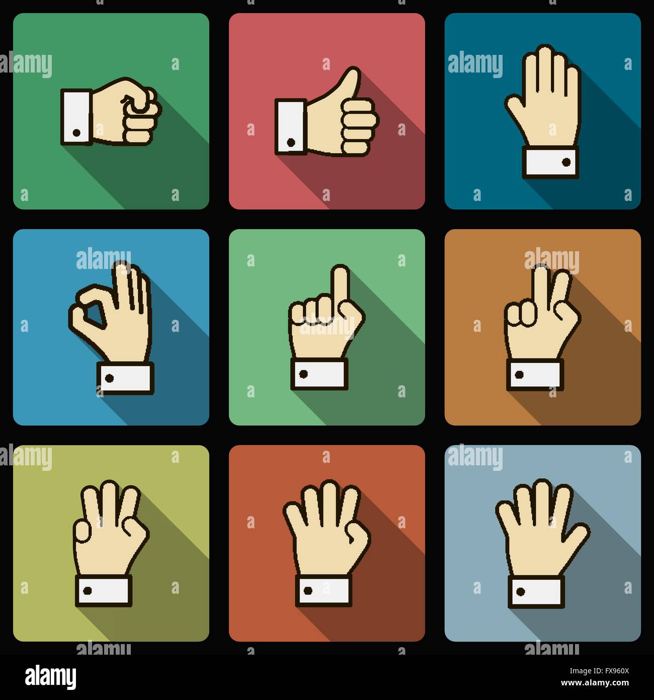 Hand gestures UI design elements, squared shadows Stock Vector Image ...