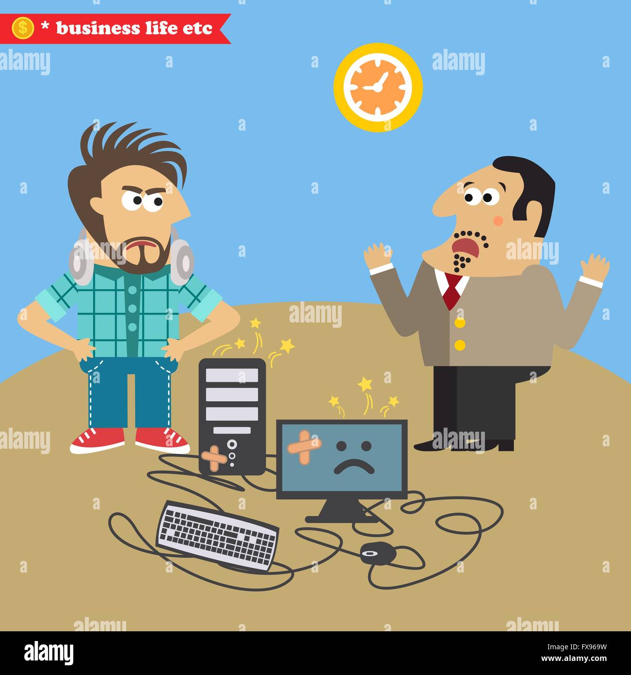Boss broke his computer and displeased IT geek Stock Vector Image & Art ...