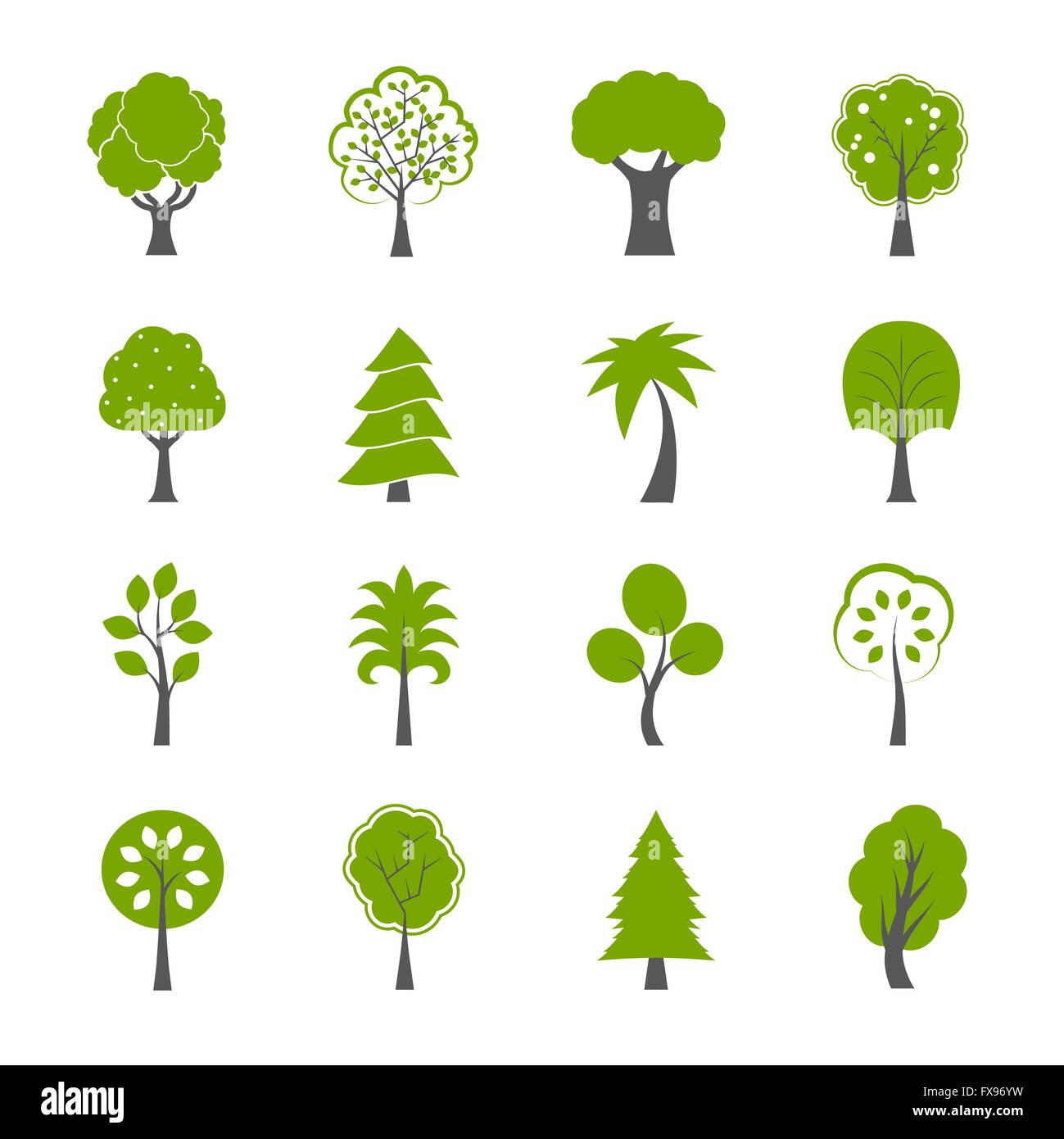 Collection of natural green trees icons set Stock Vector Image & Art ...