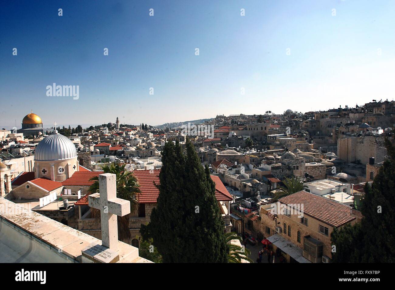 The oldtown of the holy city of Jerusalem with the Temple mount and the ...
