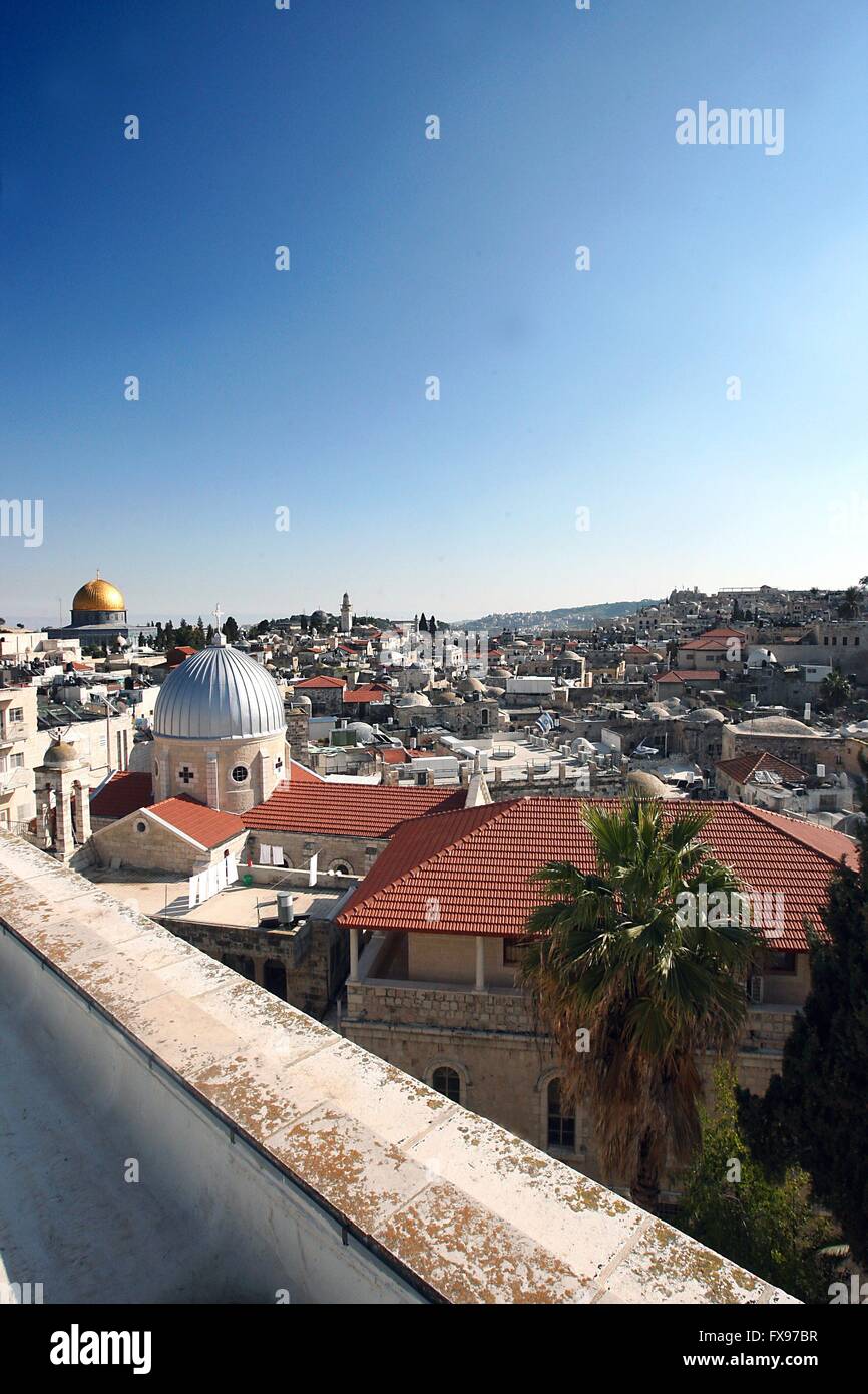 The oldtown of the holy city of Jerusalem with the Temple mount and the ...