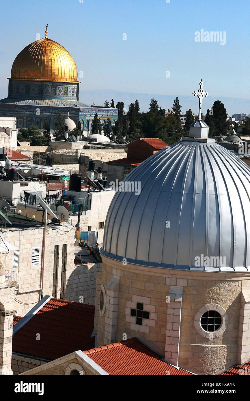 The oldtown of the holy city of Jerusalem with the Temple mount and the ...