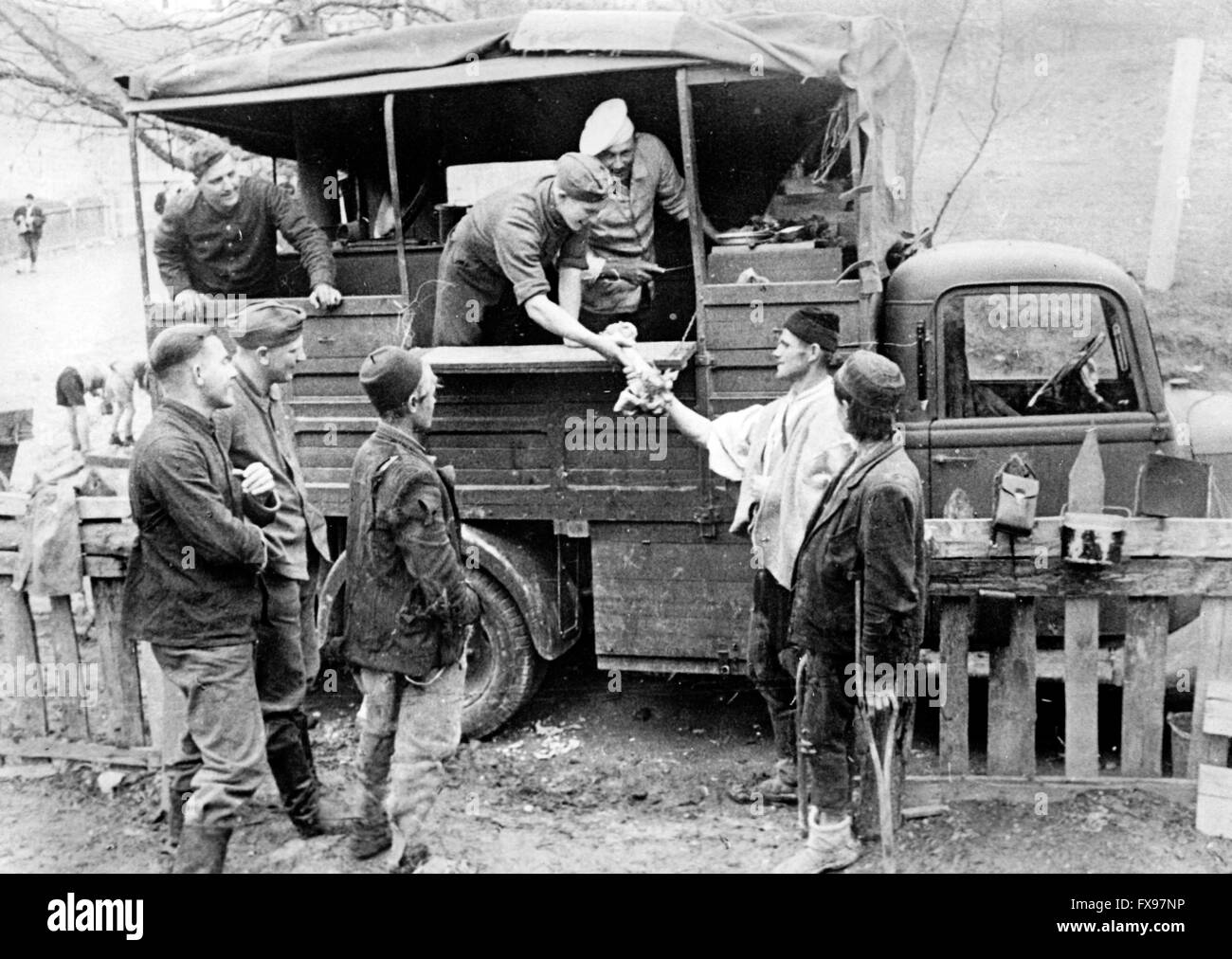 The Nazi propaganda image depicts how members of the German Wehrmacht ...