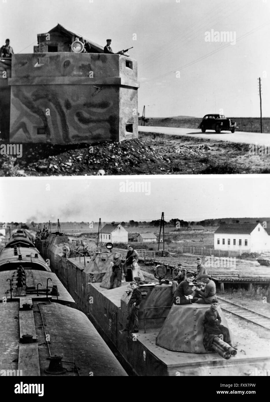 The Nazi propaganda image depicts a bunker (image above) and an armored ...