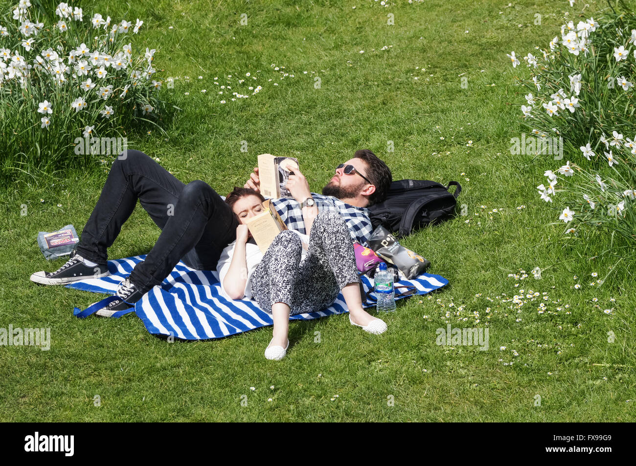 People enjoying spring weather in St James's Park, London England ...
