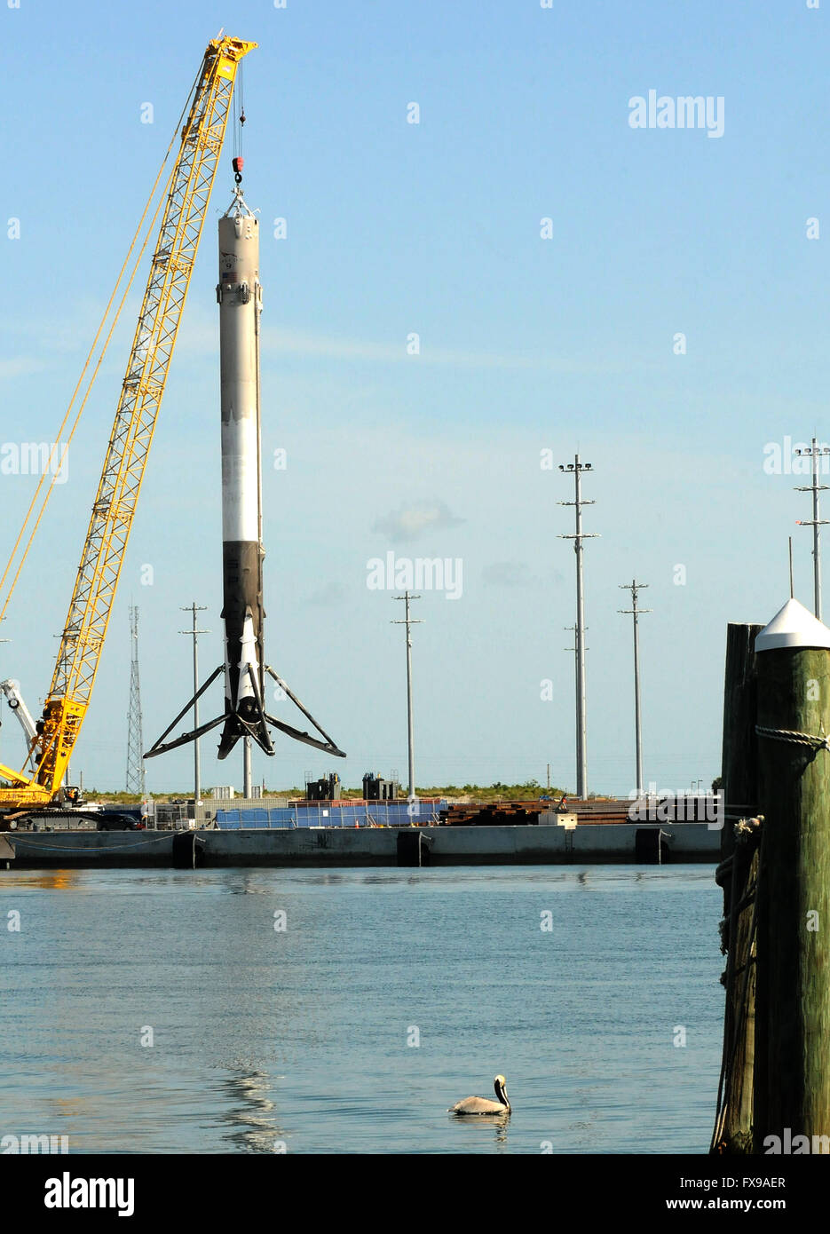Port Canaveral, Florida, USA. 12th April, 2016. The first stage of a ...
