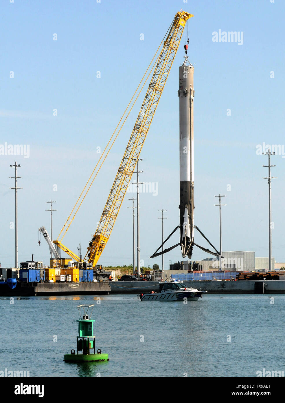 Port Canaveral, Florida, USA. 12th April, 2016. The first stage of a ...