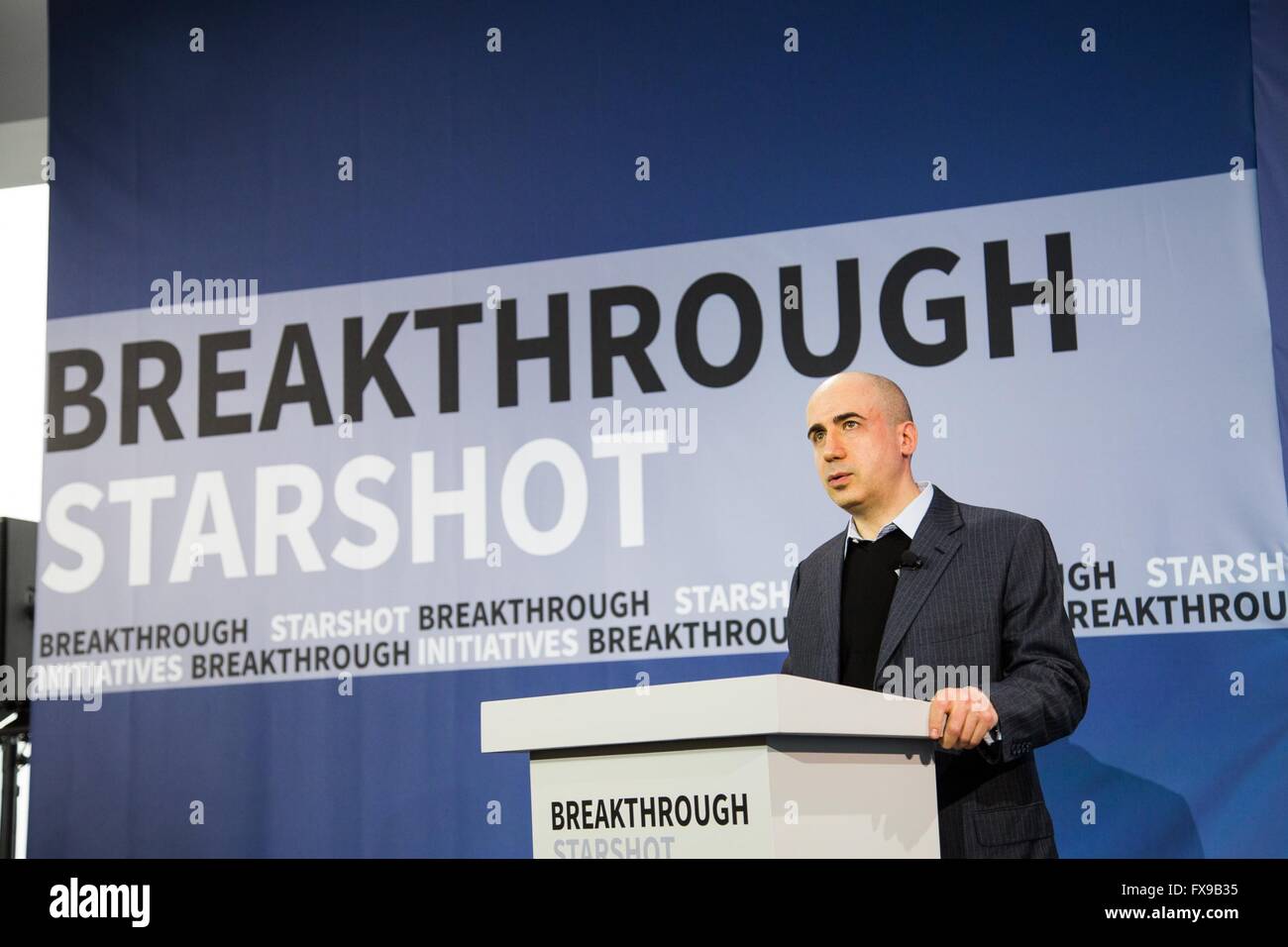 New York, USA. 12th Apr, 2016. Russian billionaire Yuri Milner speaks ...