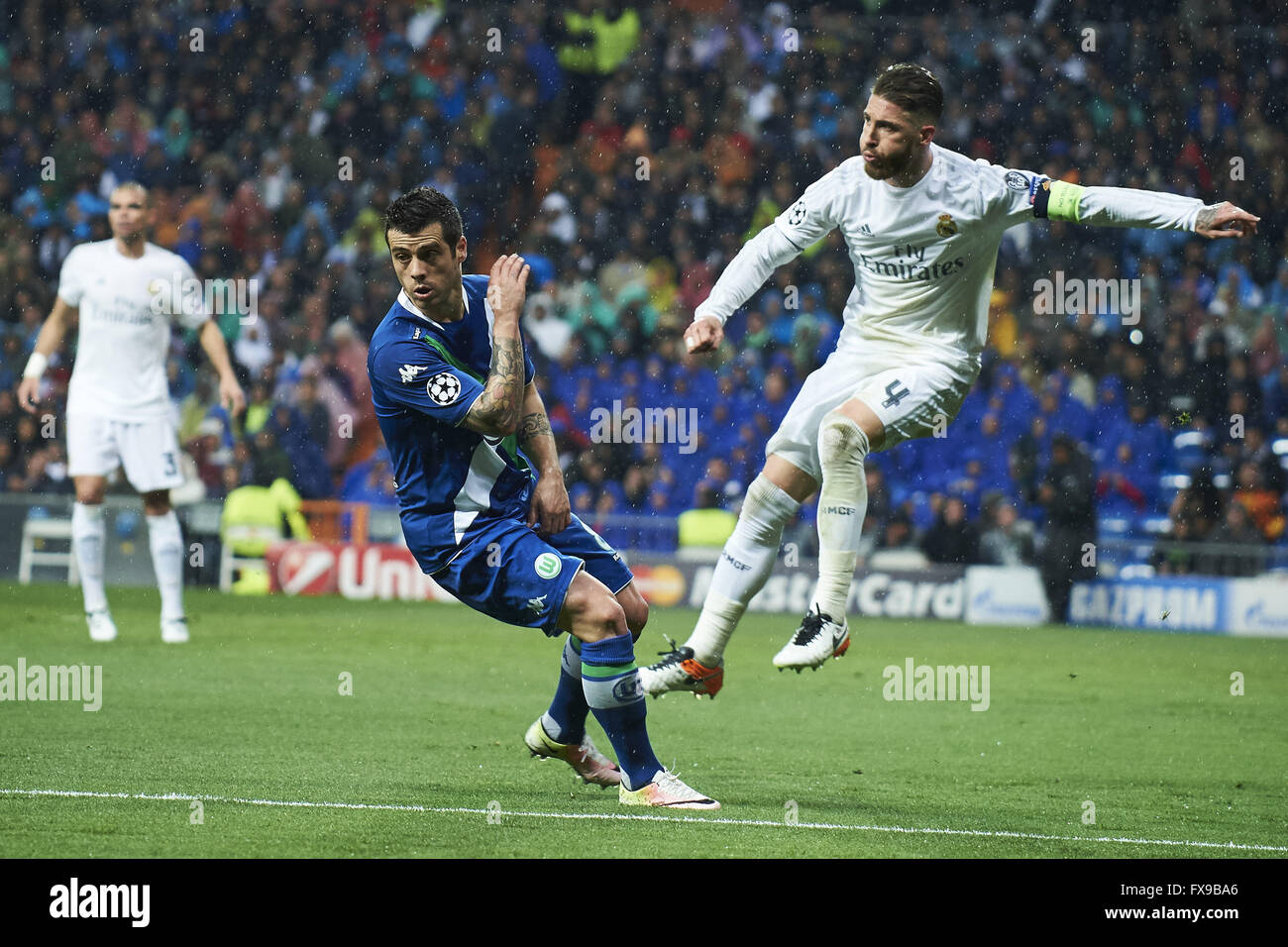 Madrid, Spain. 12th Apr, 2016. Sergio Ramos (defender; Real Madrid) in ...